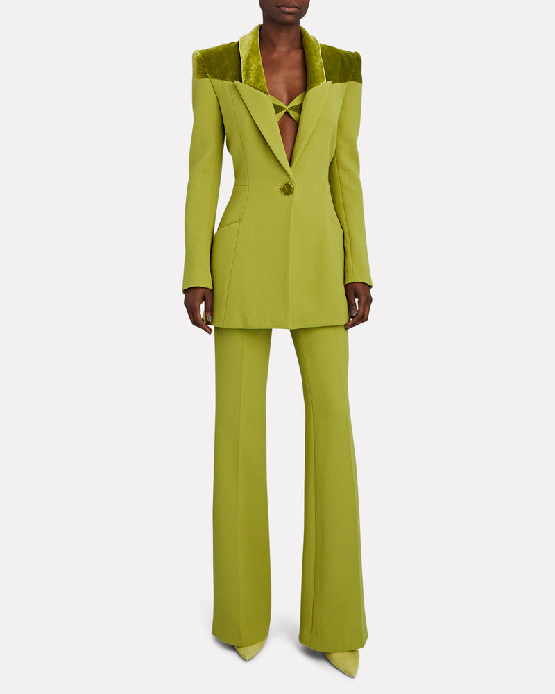 Sergio Hudson Green Velvet Panel Blazer